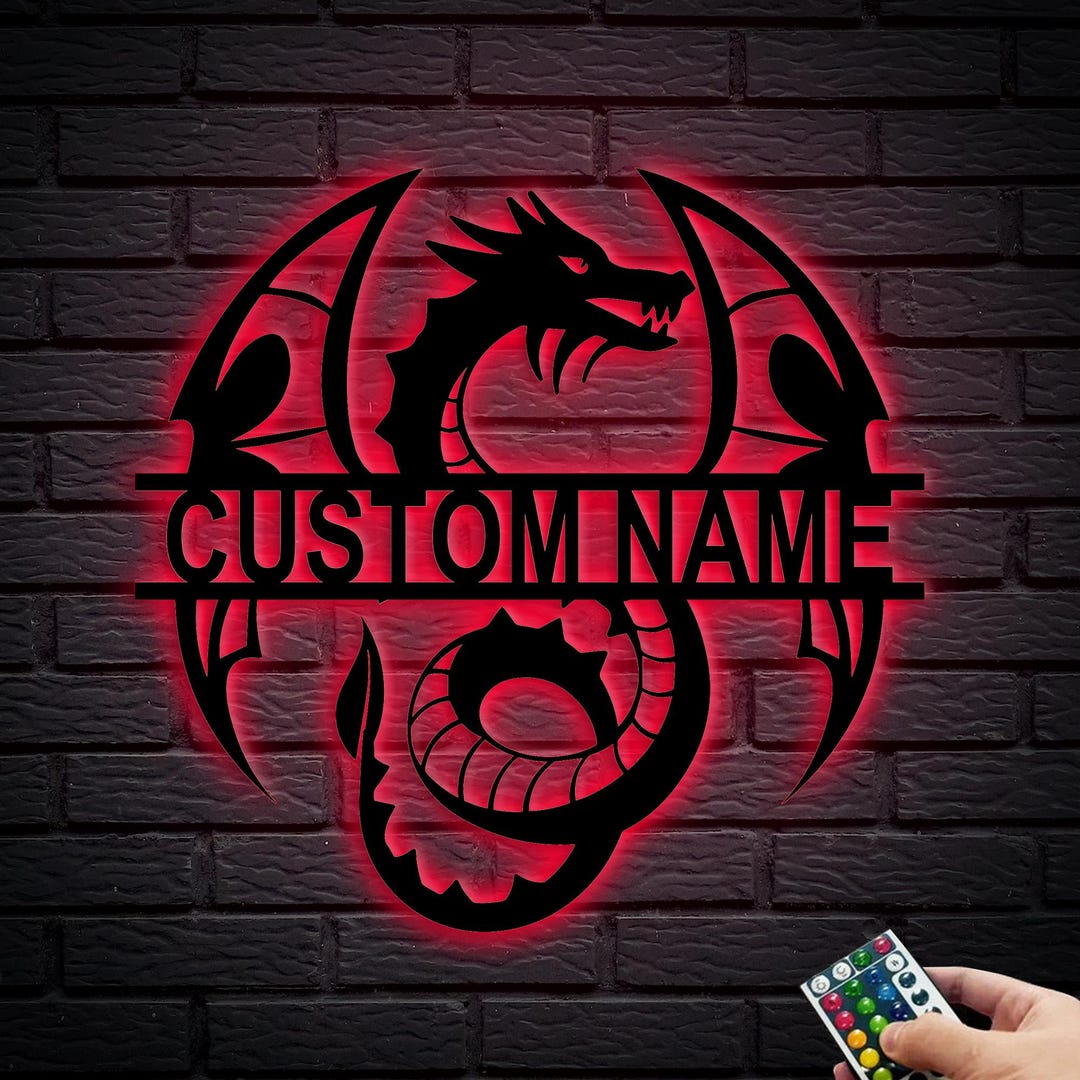Personalized Dragon Metal Sign With LED Light,custom Dragon Metal Wall ...