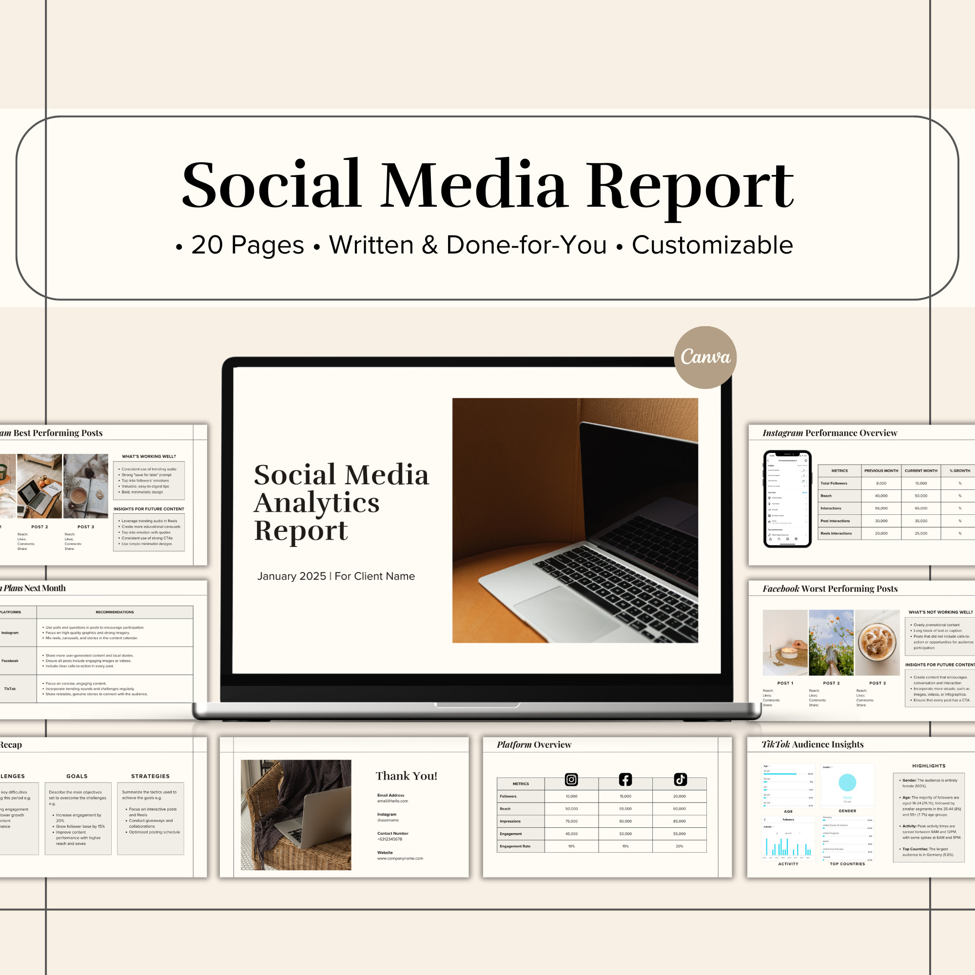 Social Media Report Template, Social Media Analytics, Social Media ...