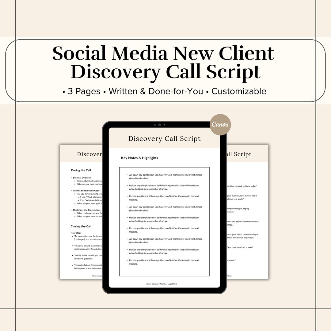 Discovery Call Script, Social Media New Client Discovery Call Checklist, Client Call Guide ...