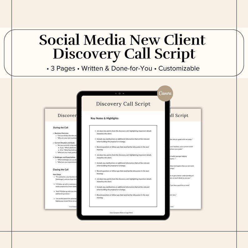 Discovery Call Script, Social Media New Client Discovery Call Checklist ...