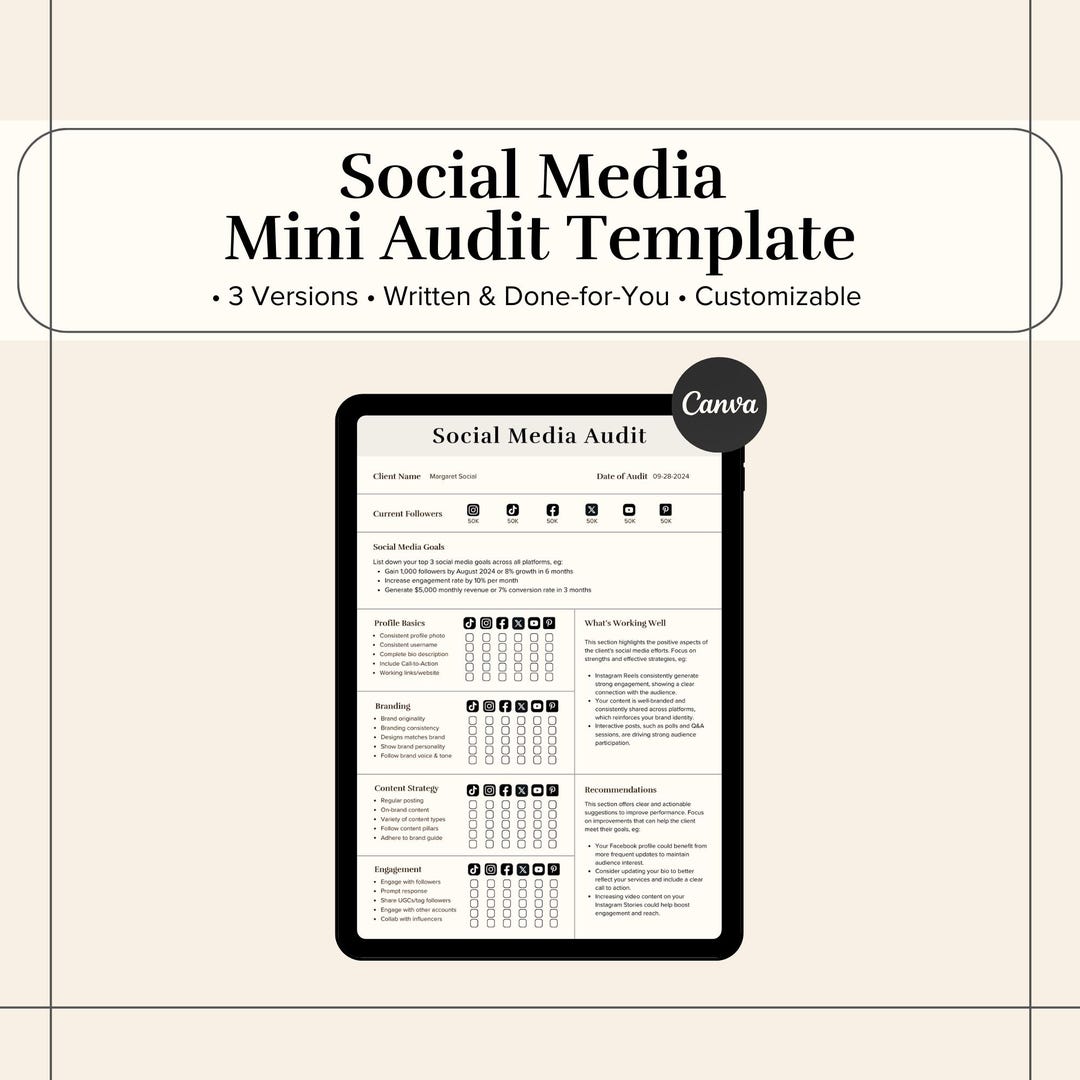 Social Media Audit Template, Social Media Manager Templates, Social ...