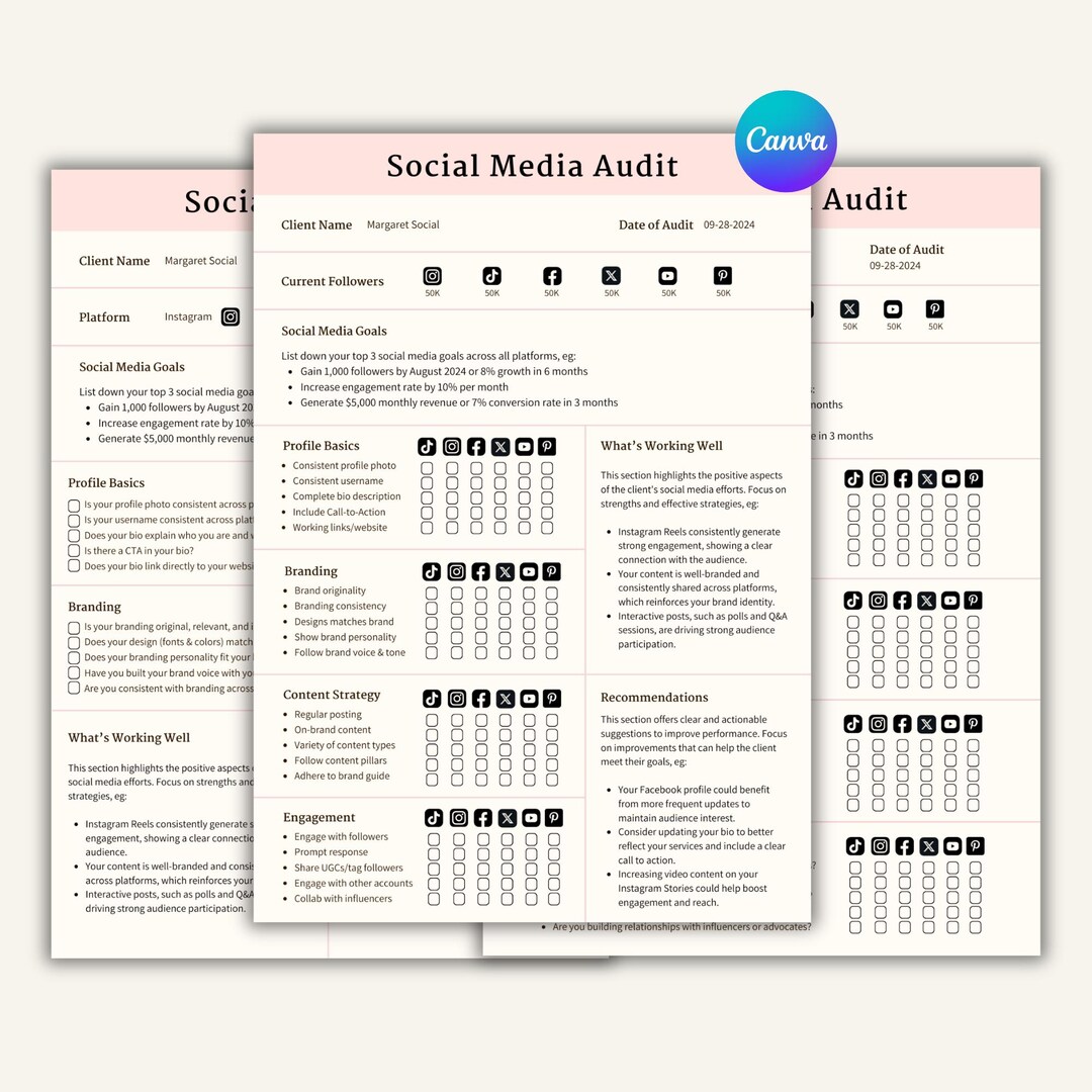 Social Media Audit Template Client Social Analytics Checklist ...
