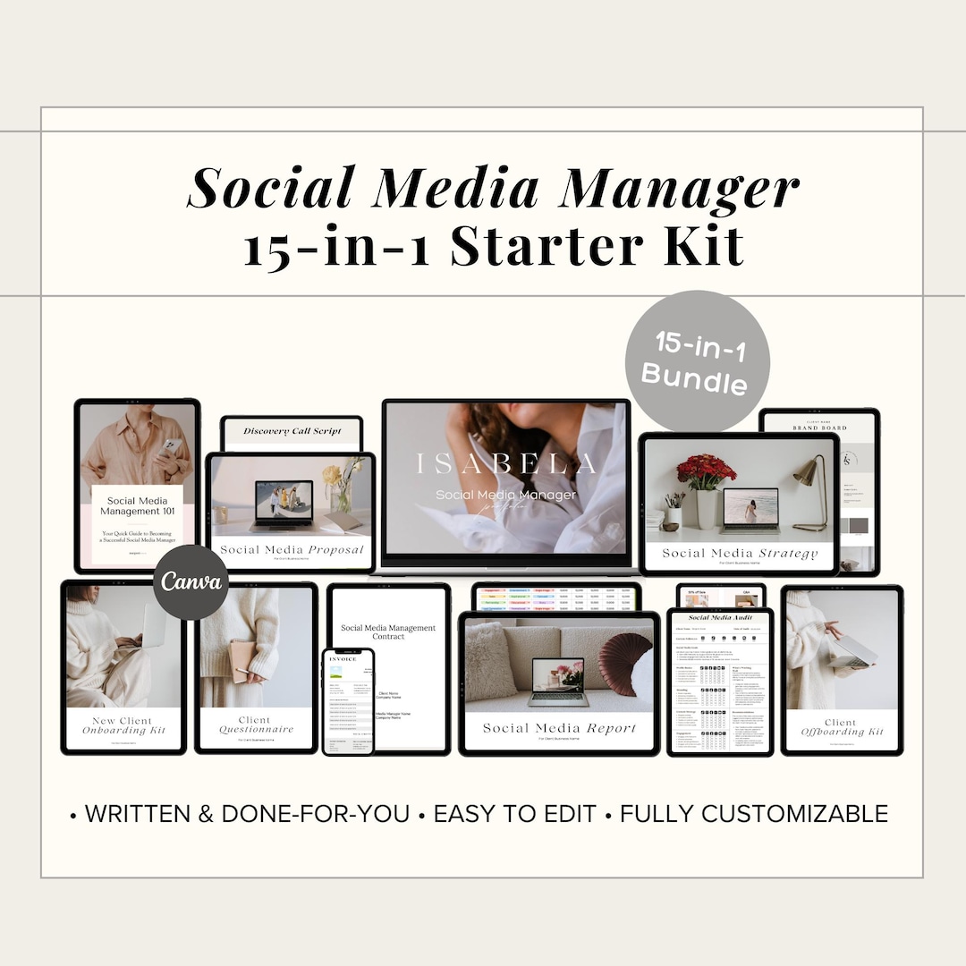 15in1 Social Media Manager Starter Kit, Social Media Manager Bundle ...