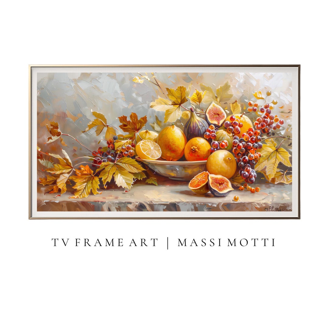 Vintage Fall TV Frame Art, Still Life Autumn Painting TV Art, Lemons ...