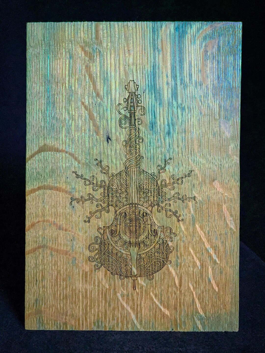 Engraved Upright Bass Art: Red Oak Mandala, Asheville Crafted - Etsy