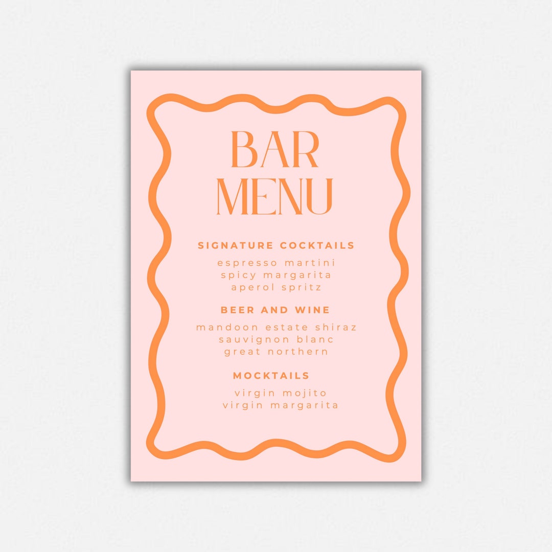 Editable Bar Menu, Printable Drinks Menu, Wavy Wedding Menu Download ...