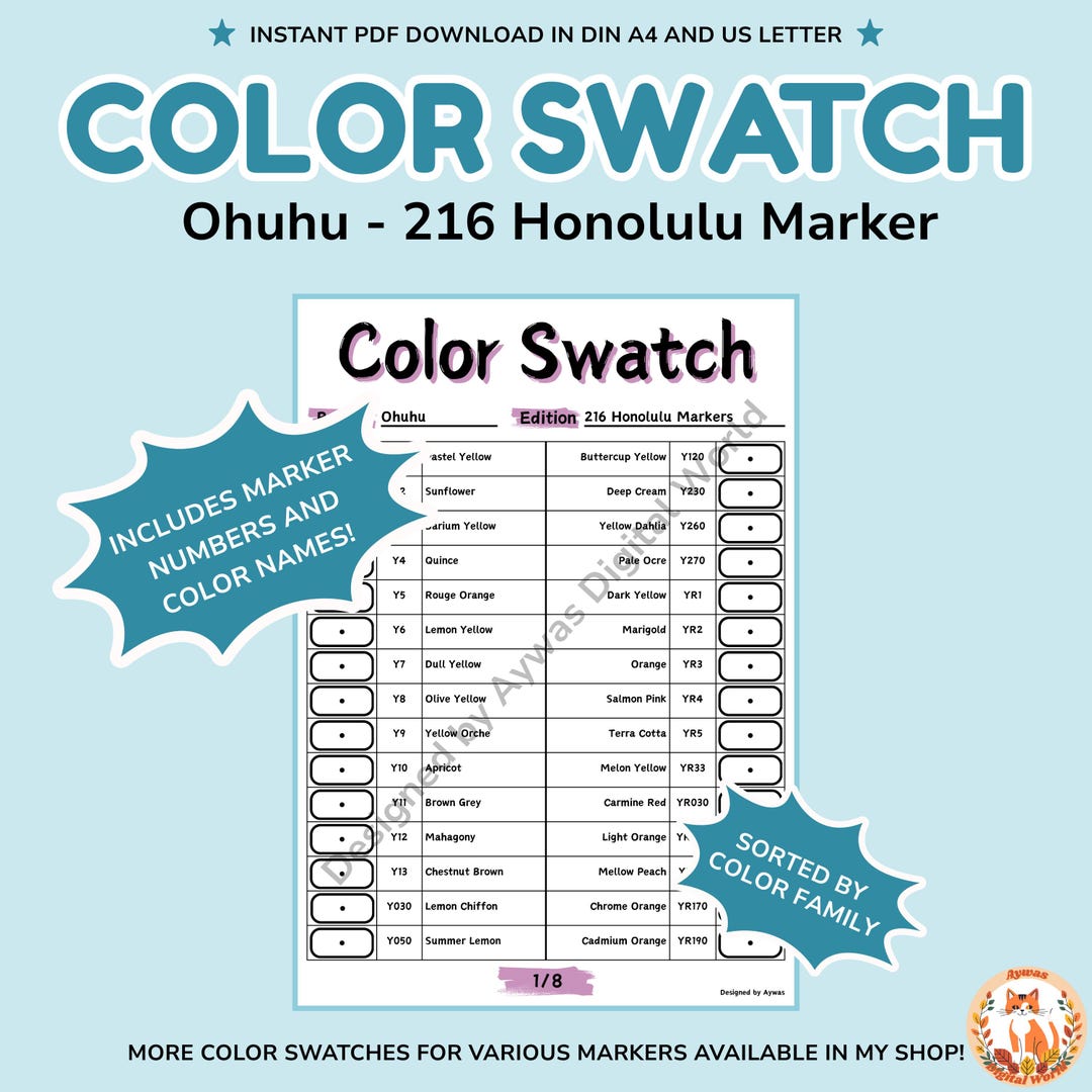 Ohuhu 216 Honolulu Markers Color Swatch Chart – Table Design ...