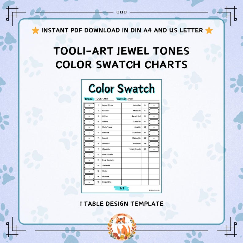 Tooli-art Jewel Tones Color Swatch Chart – Table Design – Printable PDF ...
