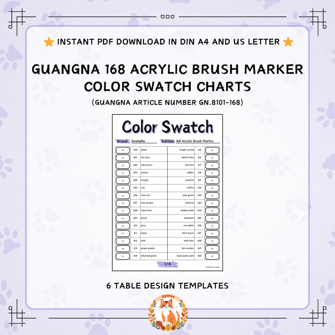 GuangNa Acrylique Brush Marker 168 (GN.8101-168) Nuancier de couleurs – Conception de table ...