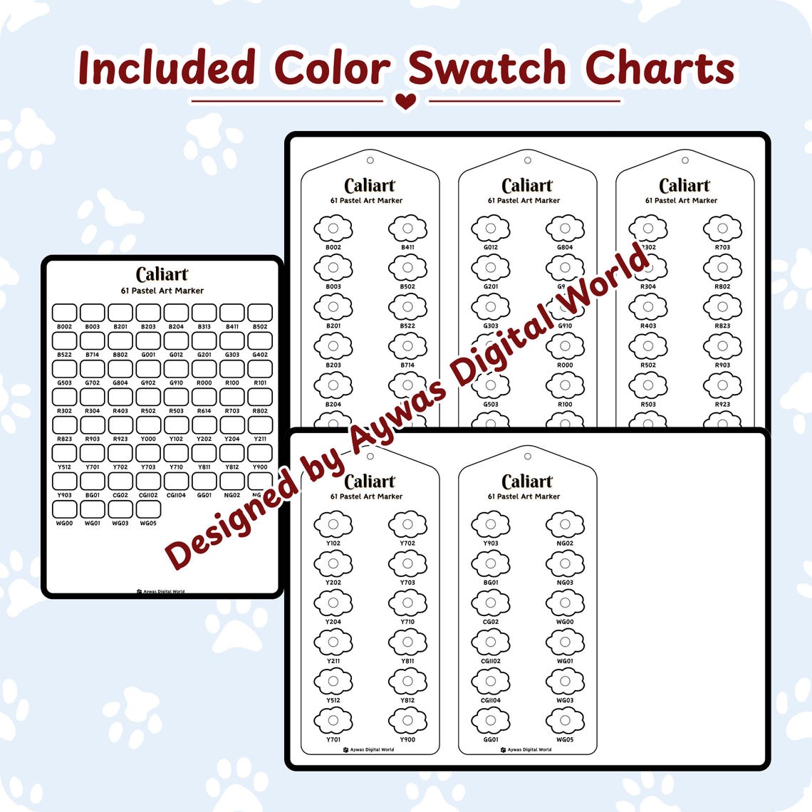 Caliart 61 Pastel Art Marker Color Swatch Chart – Cloud + Grid Design ...
