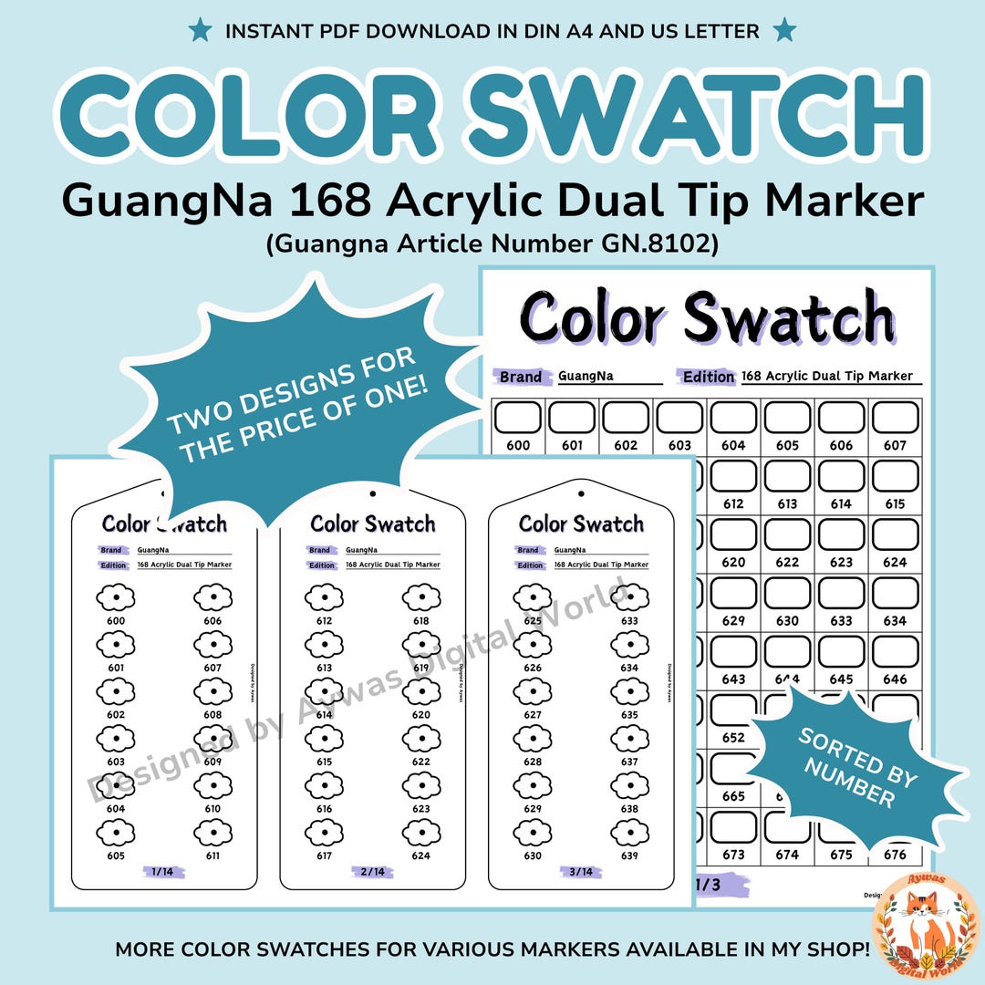 Guangna Acrylic Dual Tip Marker 168 (GN.8102) Color Swatch Chart ...
