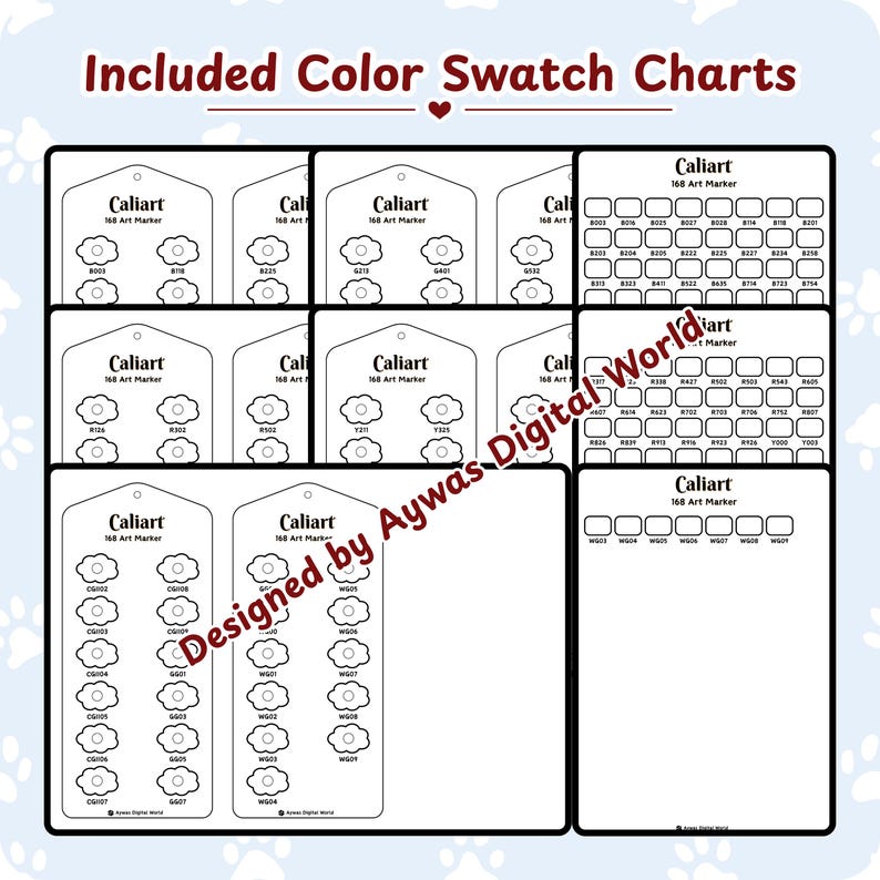 Caliart 168 Art Marker Color Swatch Chart – Cloud + Grid Designs ...