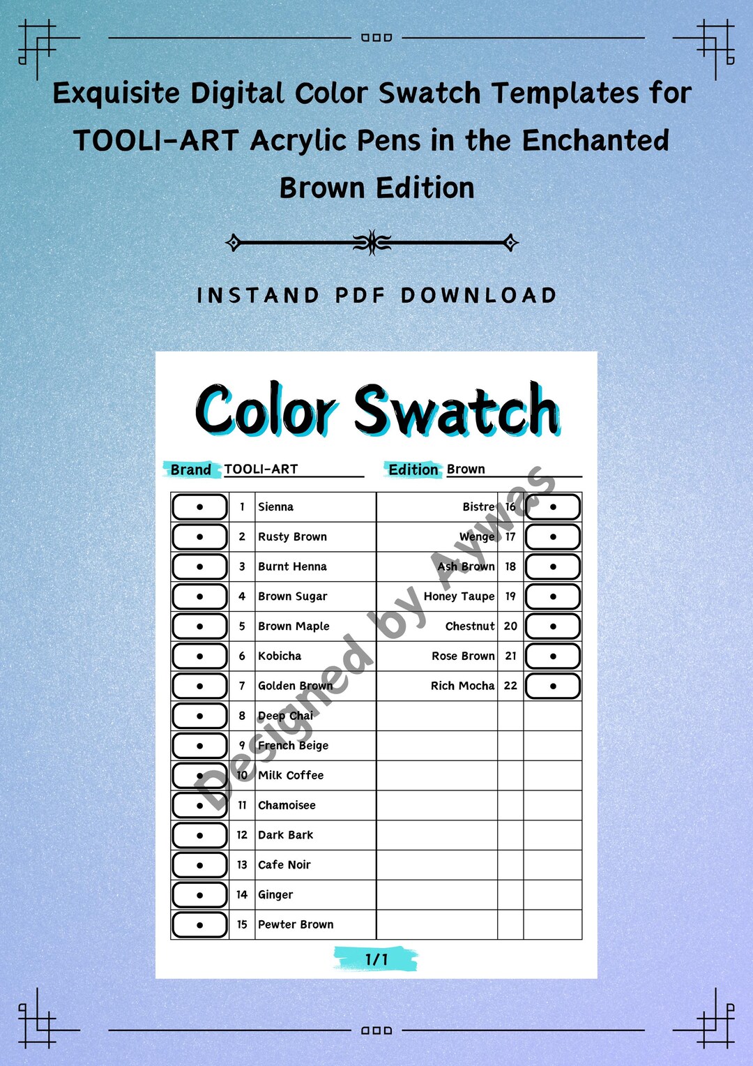 Tooli-art Color Swatch Template Brown Collection DIY Digital Download ...