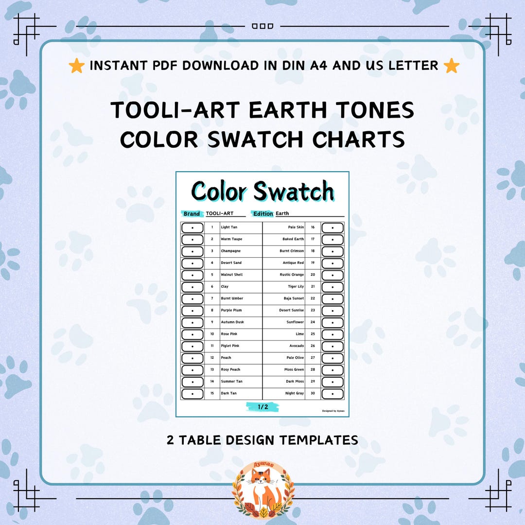 Tooli-art Earth Tones Color Swatch Chart – Table Design – Printable PDF ...