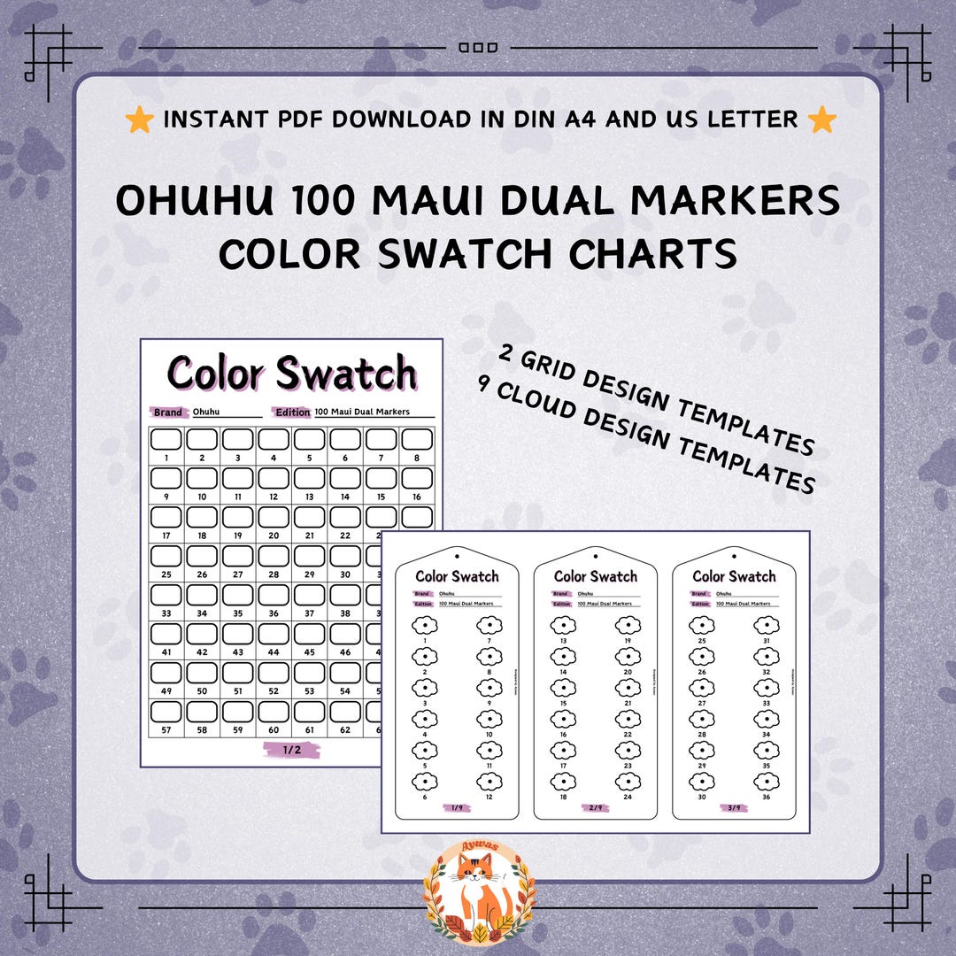 Ohuhu 100 Maui Dual Markers Color Swatch Chart Cloud Grid Designs ...
