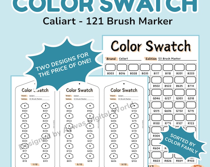 Digital PDF Caliart 121 Colors Artist Alcohol Markers Swatch Template ...