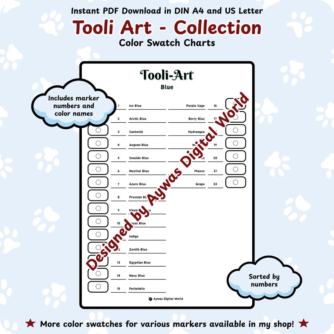 Tooli-art Complete Collection Color Swatch Chart – Table Design - Etsy
