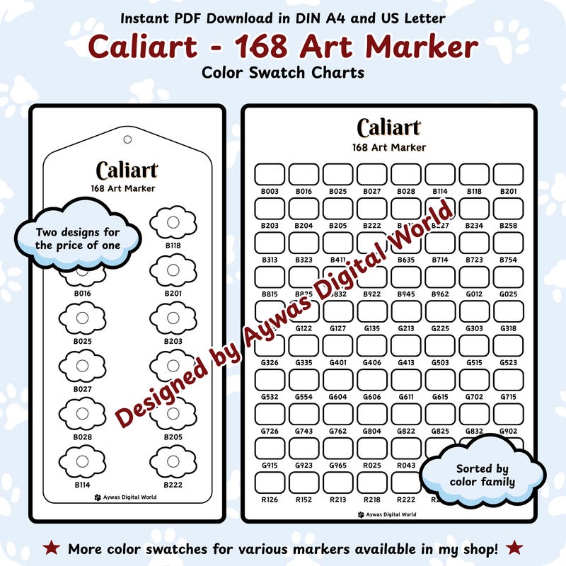 Caliart Marker Swatch Sheet - Etsy
