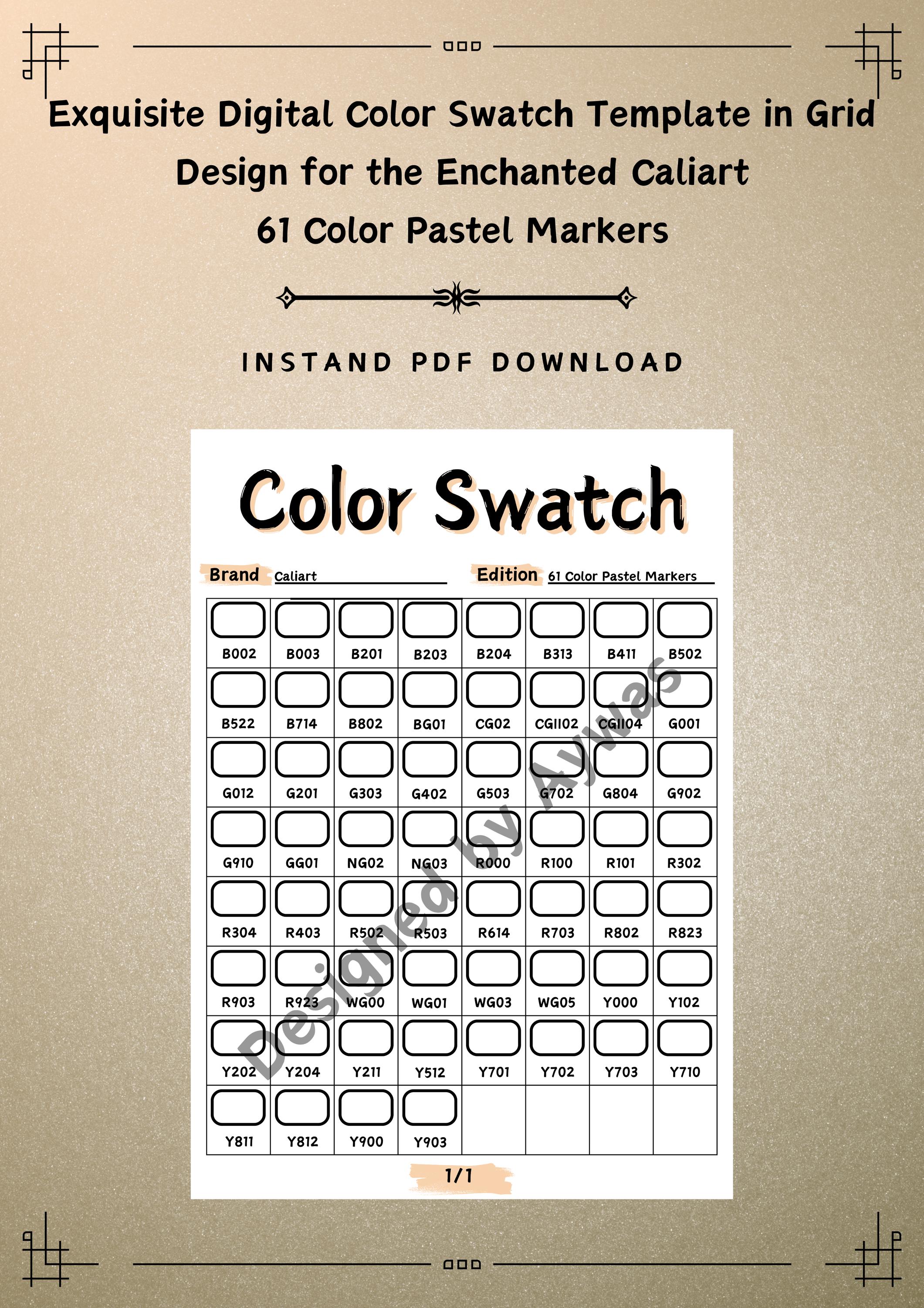 Caliart Color Swatch Templates 61 Color Pastel Markers Grid Design DIY ...