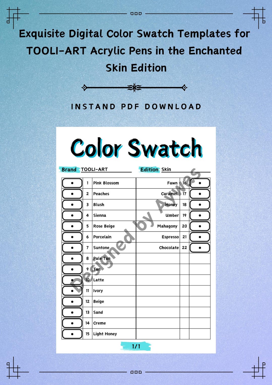 Tooli-art Color Swatch Template Skin Collection DIY Digital Download PDF - Etsy