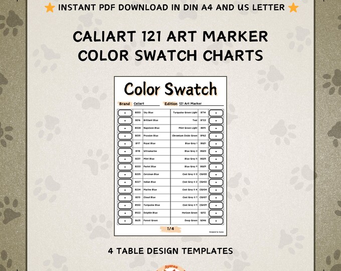 Caliart 100 Colors Artist Alcohol Markers Swatch Template | DIY Single ...