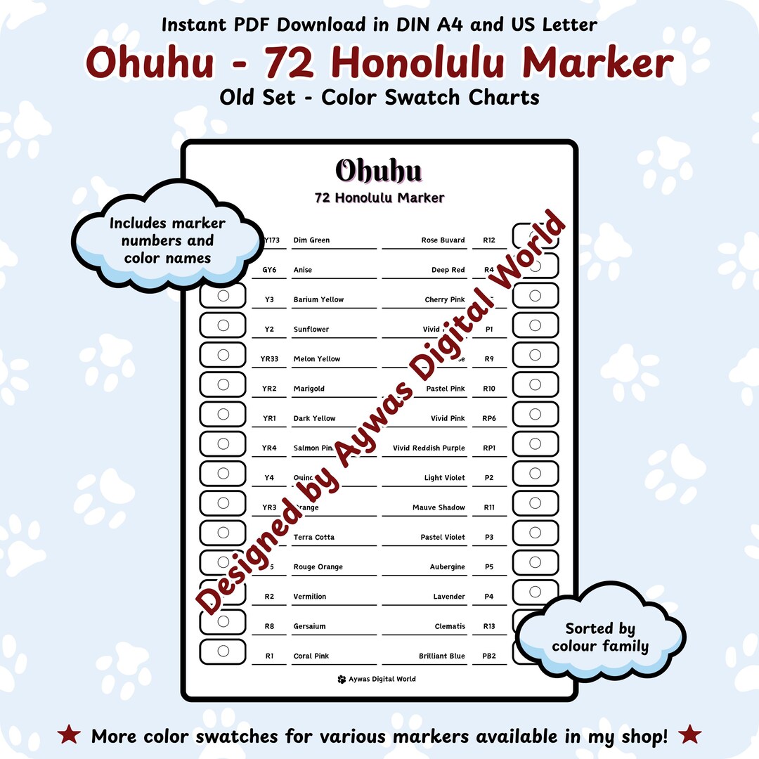 Ohuhu 72 Honolulu Markers Old Set - Color Swatch Chart – Table Design ...