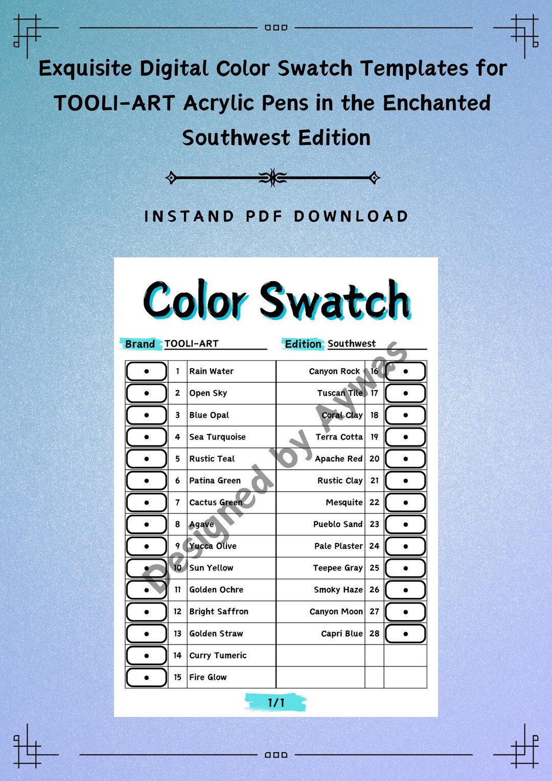 Tooli-art Color Swatch Template Southwest Collection DIY Digital ...