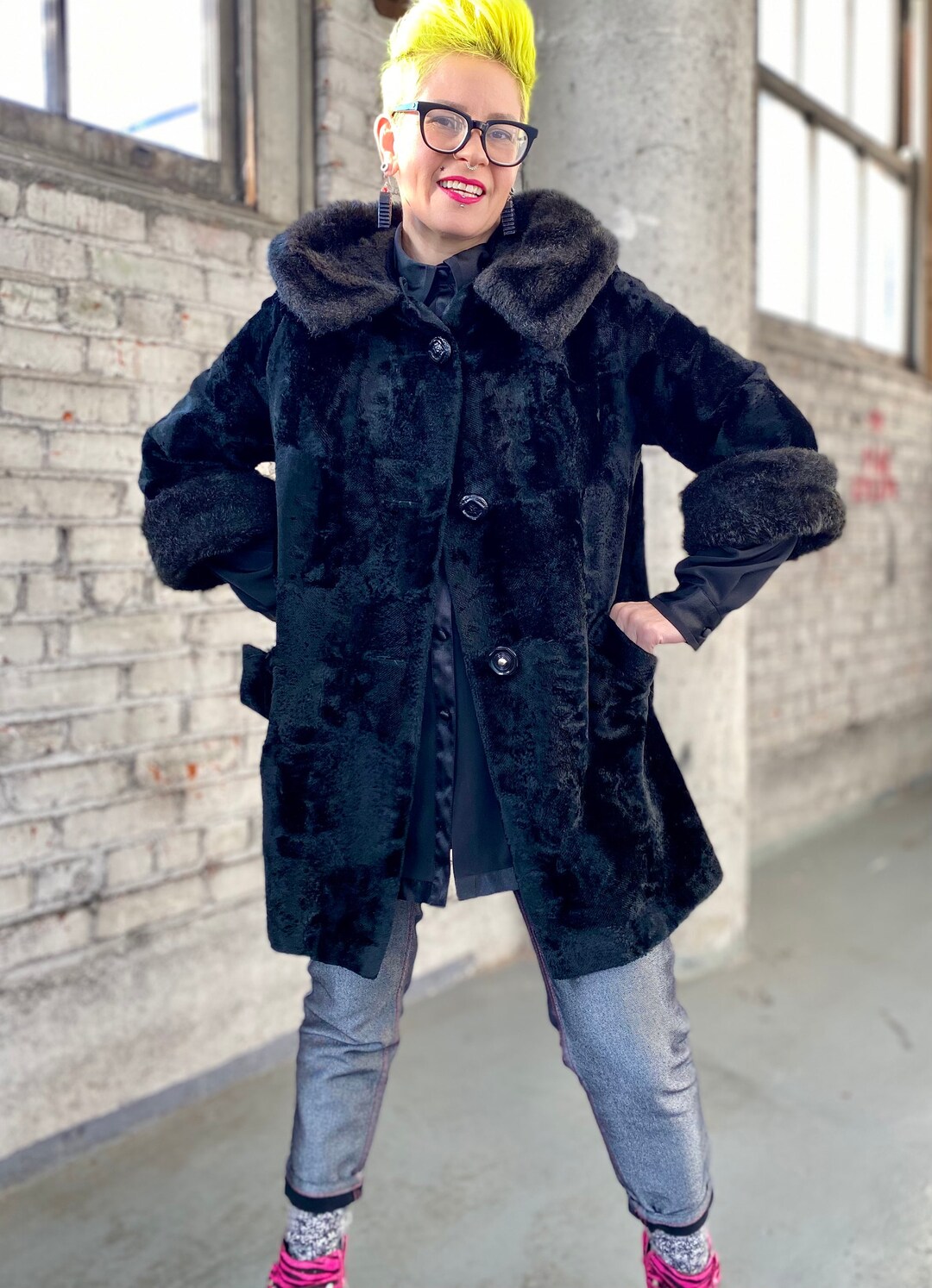 Vintage Velvet Coat With Faux Fur Trim - Etsy