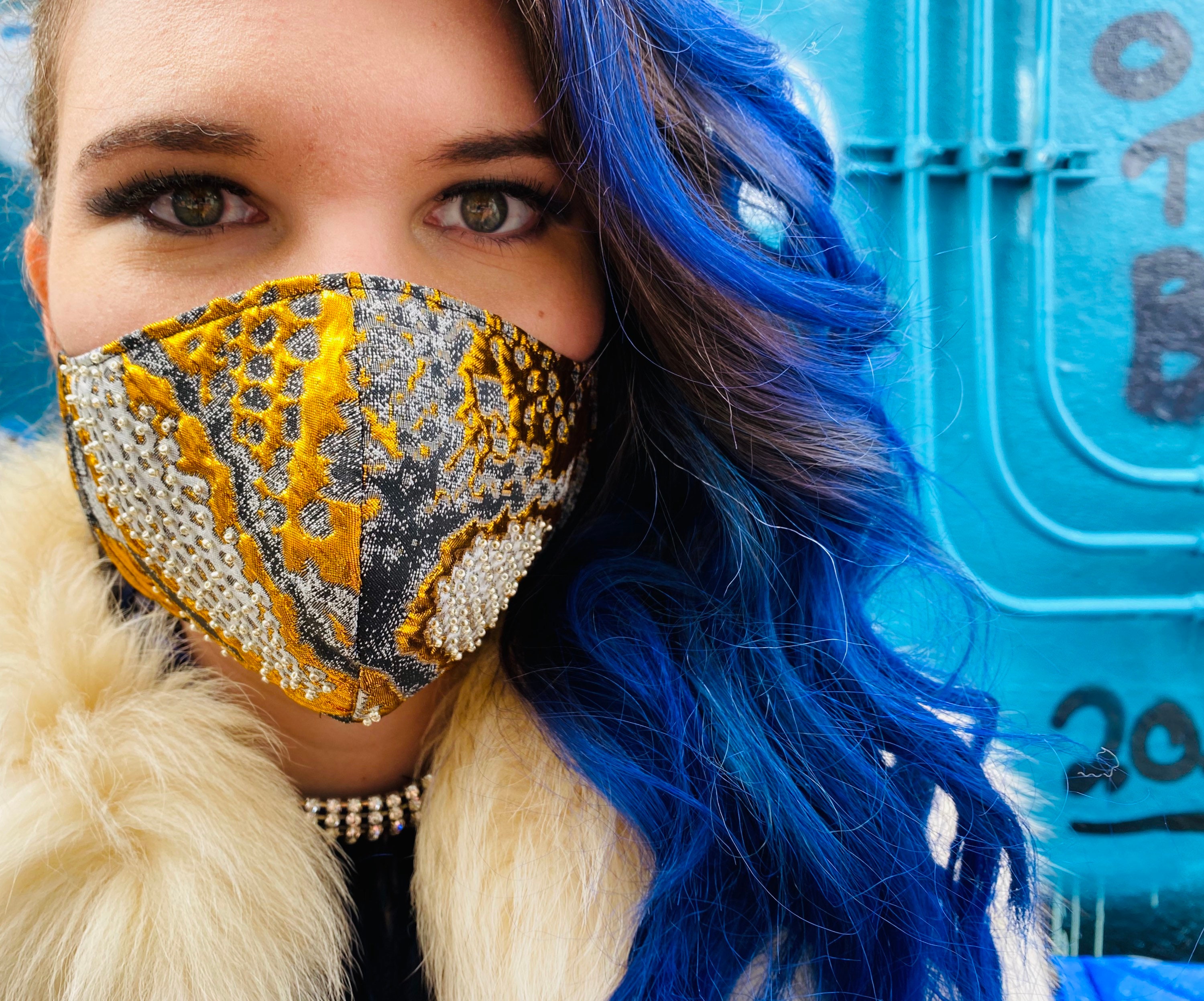 Gold Brocade Mask With Silver Beads - Etsy Singapore