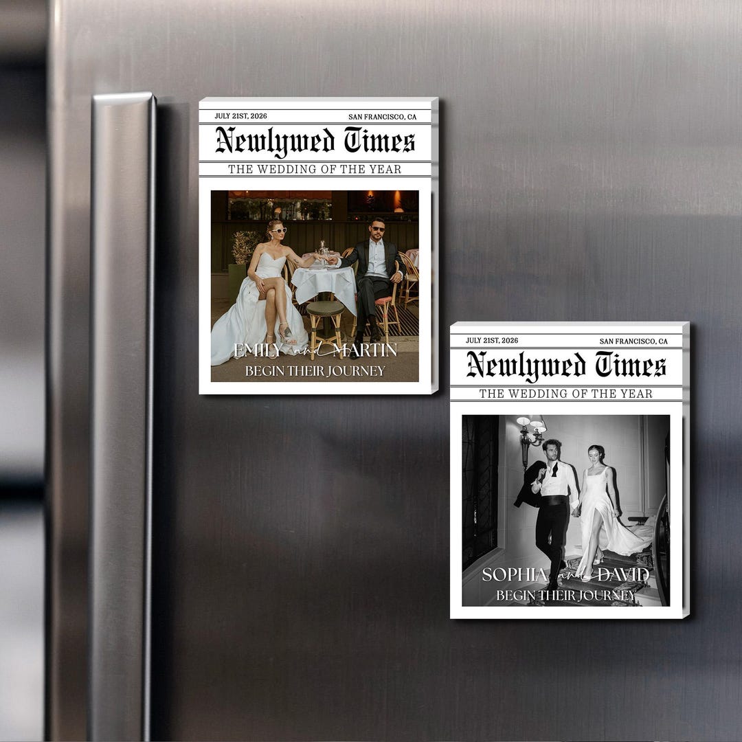 Personalized Wedding Newspaper Frigde Magnet: Newlywed Gift, Valentines ...