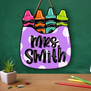 Personalized Teacher Door Sign, Custom Crayonbox Teacher Door Hanger ...