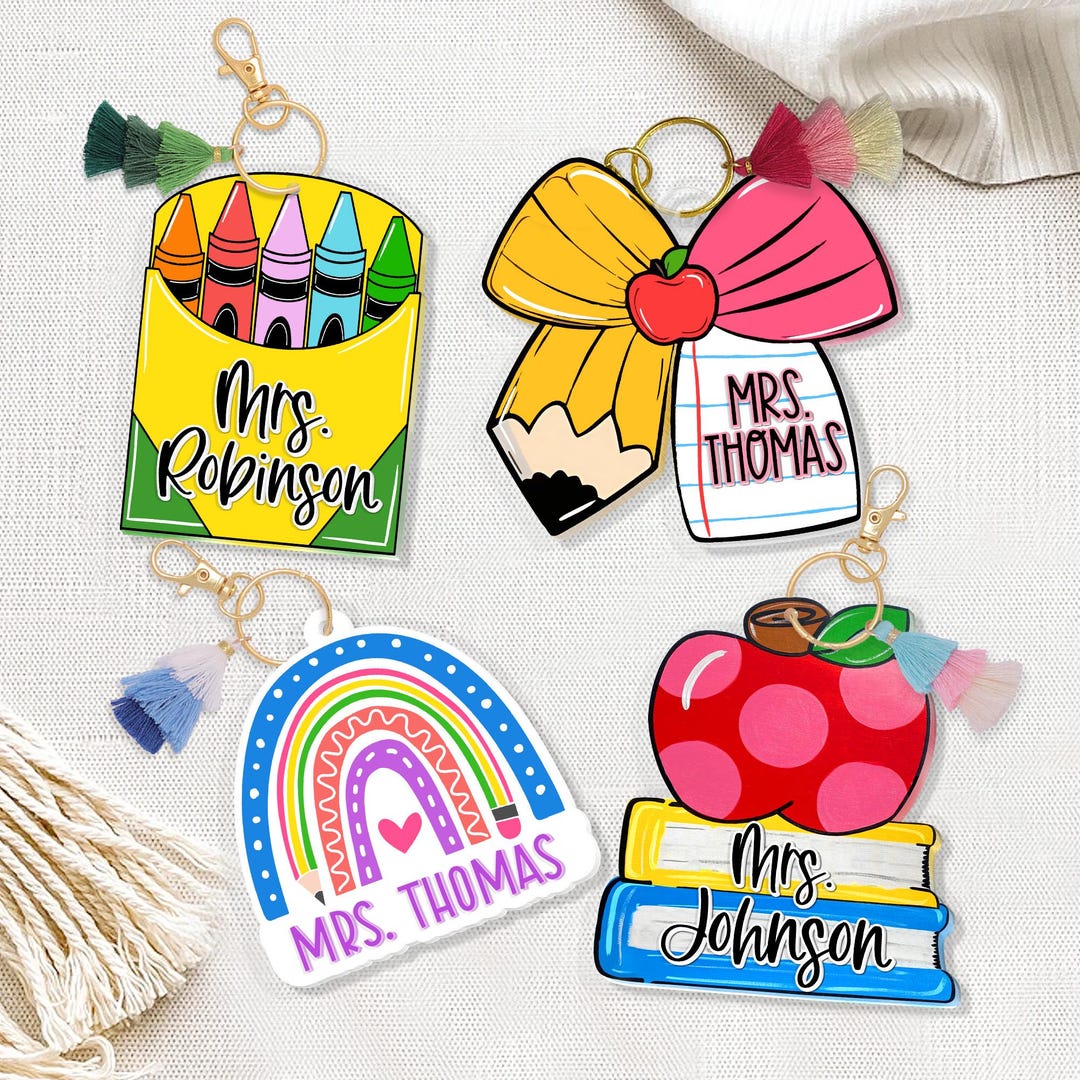 Personalized Teacher Gift, Custom School Teacher Name Keychain Tag ...