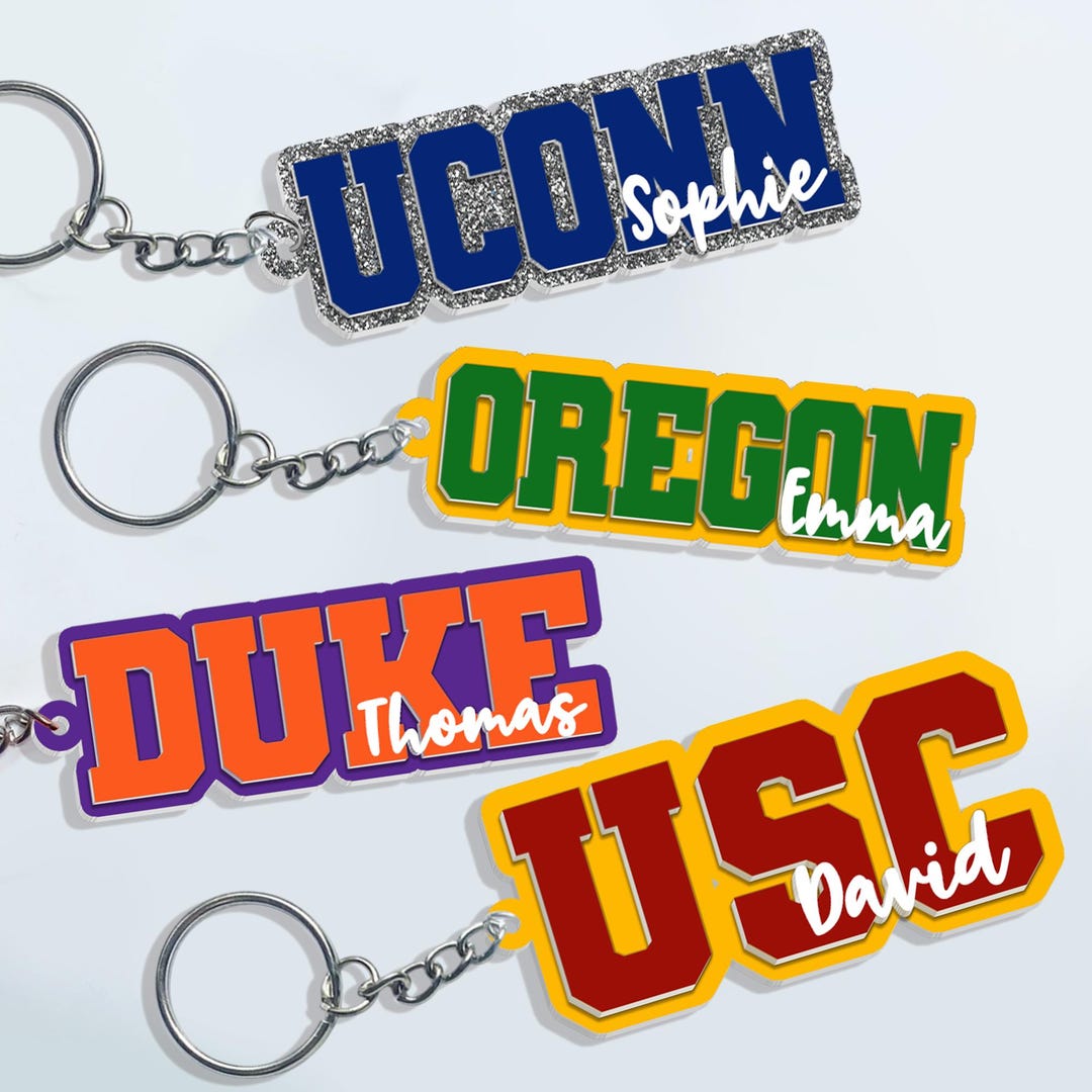 Personalized College Gift, Custom College Name Tag College Keychain ...