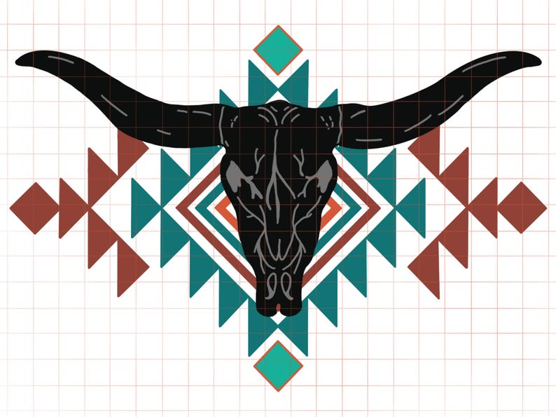 Western/cowboy PNG, Bull Skull on Western Pattern - Etsy