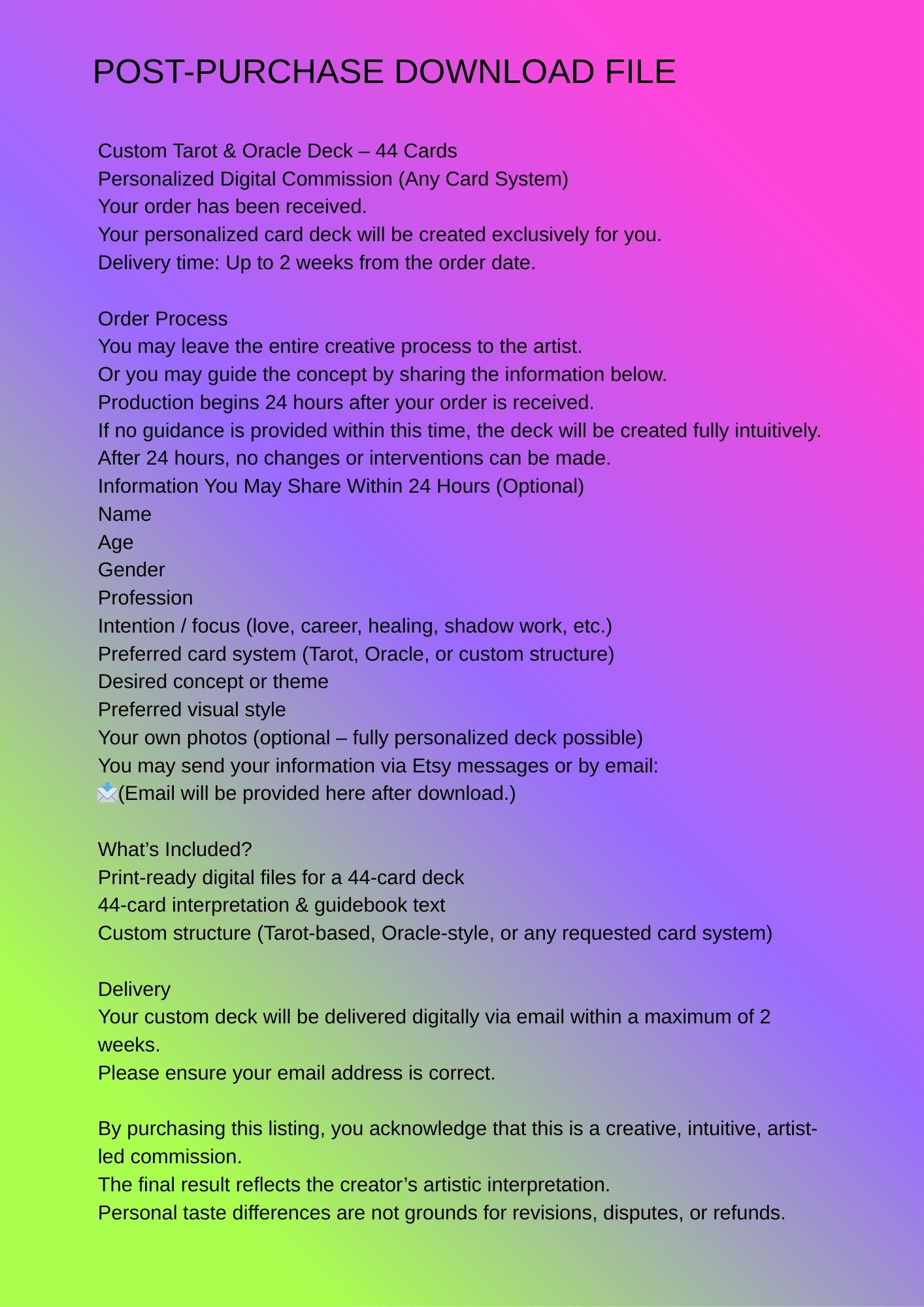 Custom Tarot & Oracle Deck – 44 Cards – Personalized Digital Commission ...