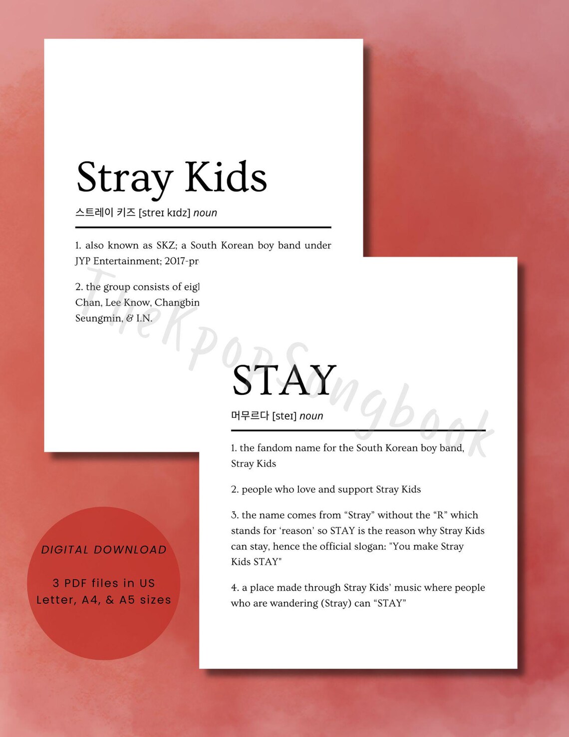 Stray Kids & STAY Definition Prints - Minimalist Word Printable - Kpop ...
