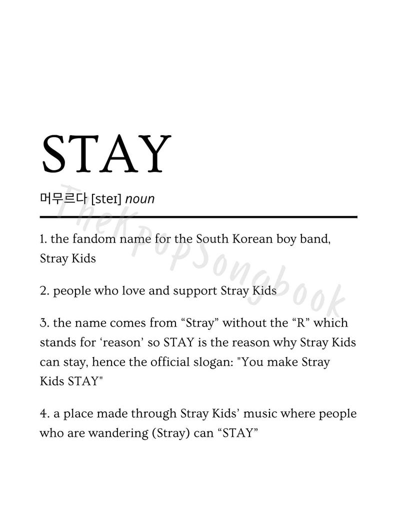 Stray Kids & STAY Definition Prints - Minimalist Word Printable - Kpop ...