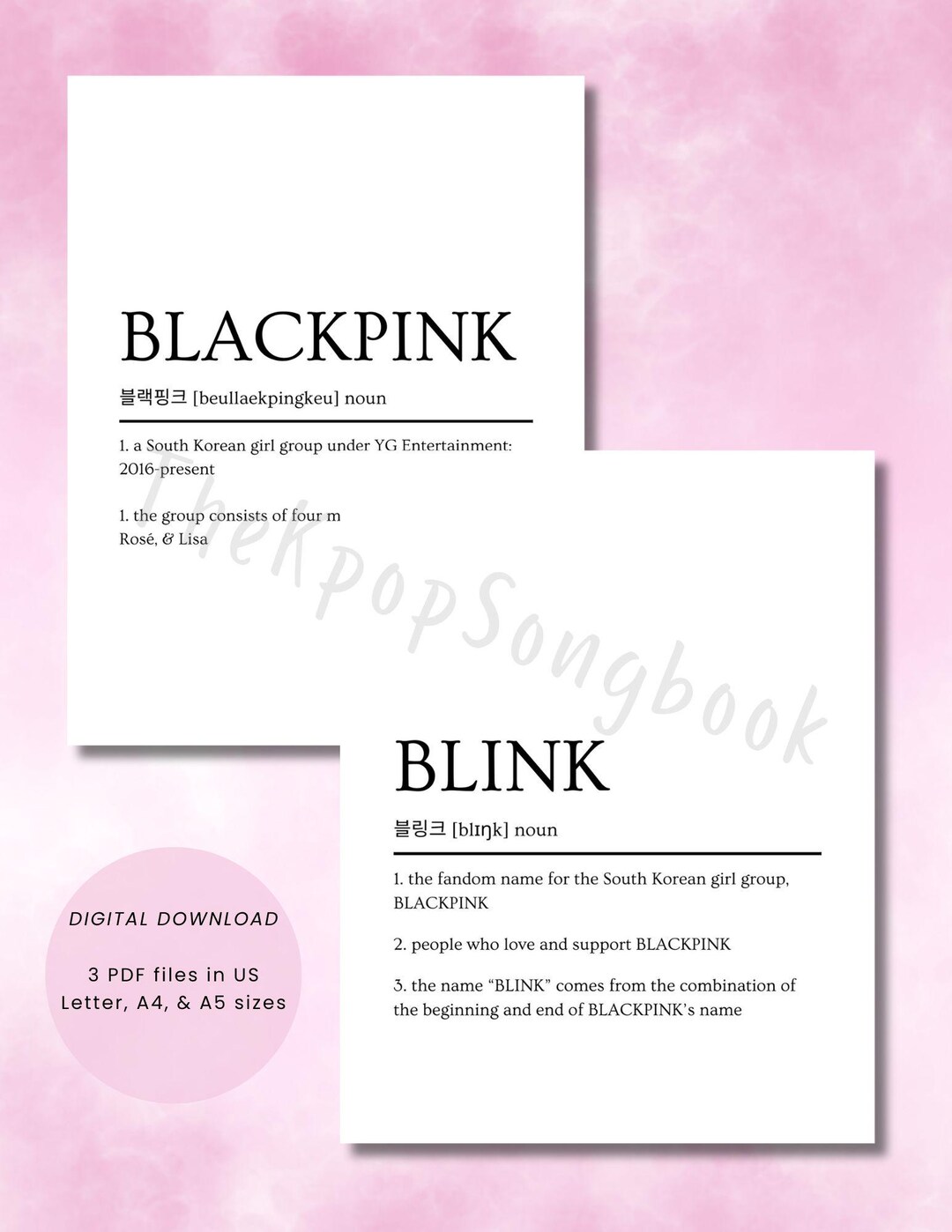 BLACKPINK & BLINK Definition Prints Minimalist Word Printable Kpop ...