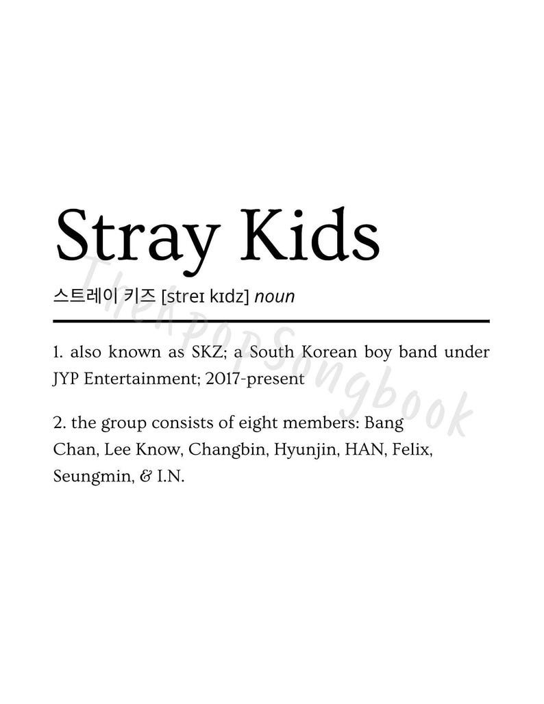 Stray Kids & STAY Definition Prints - Minimalist Word Printable - Kpop Print - Dictionary Print ...