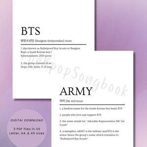 BTS & ARMY Definition Prints - Minimalist Word Printable - Kpop Print ...