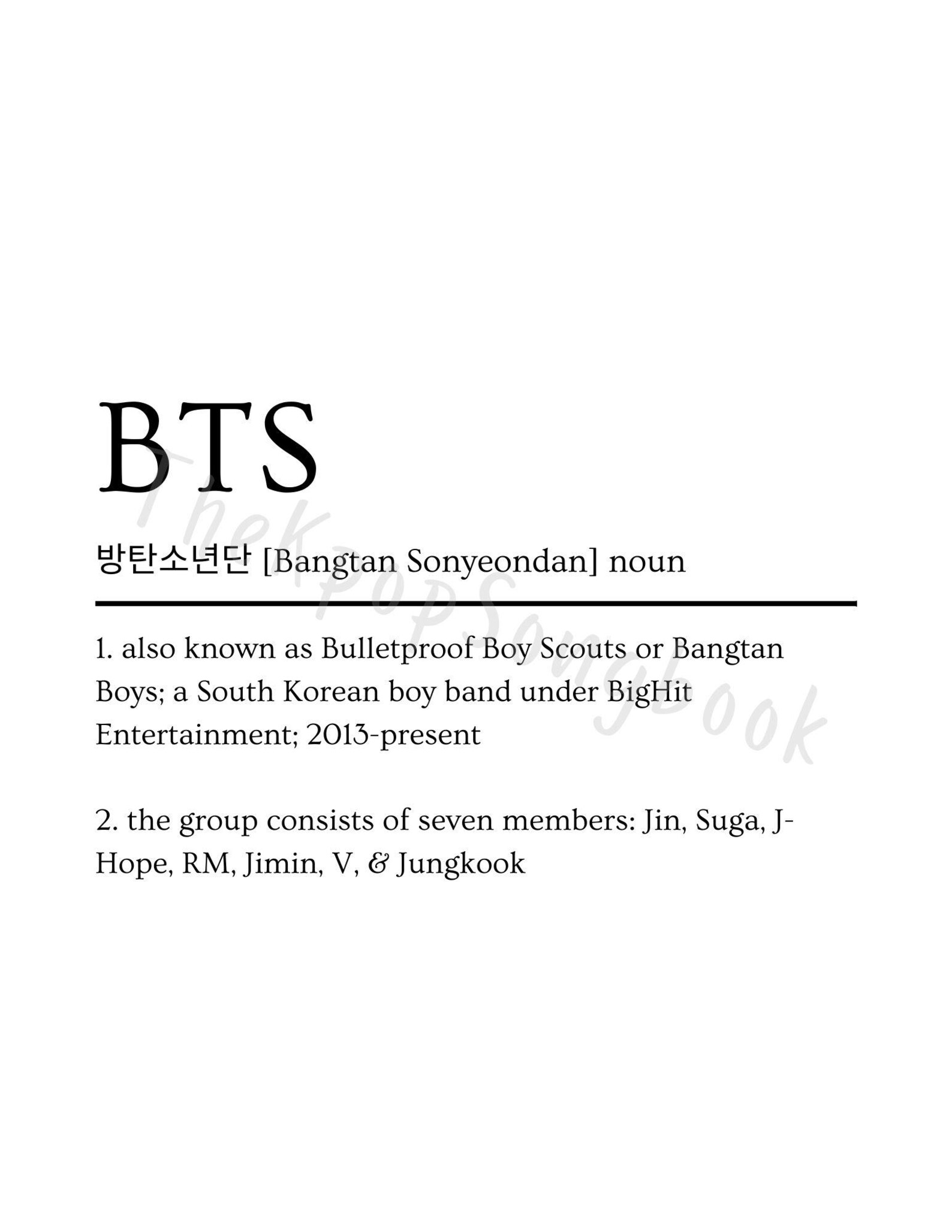 BTS & ARMY Definition Prints - Minimalist Word Printable - Kpop Print ...