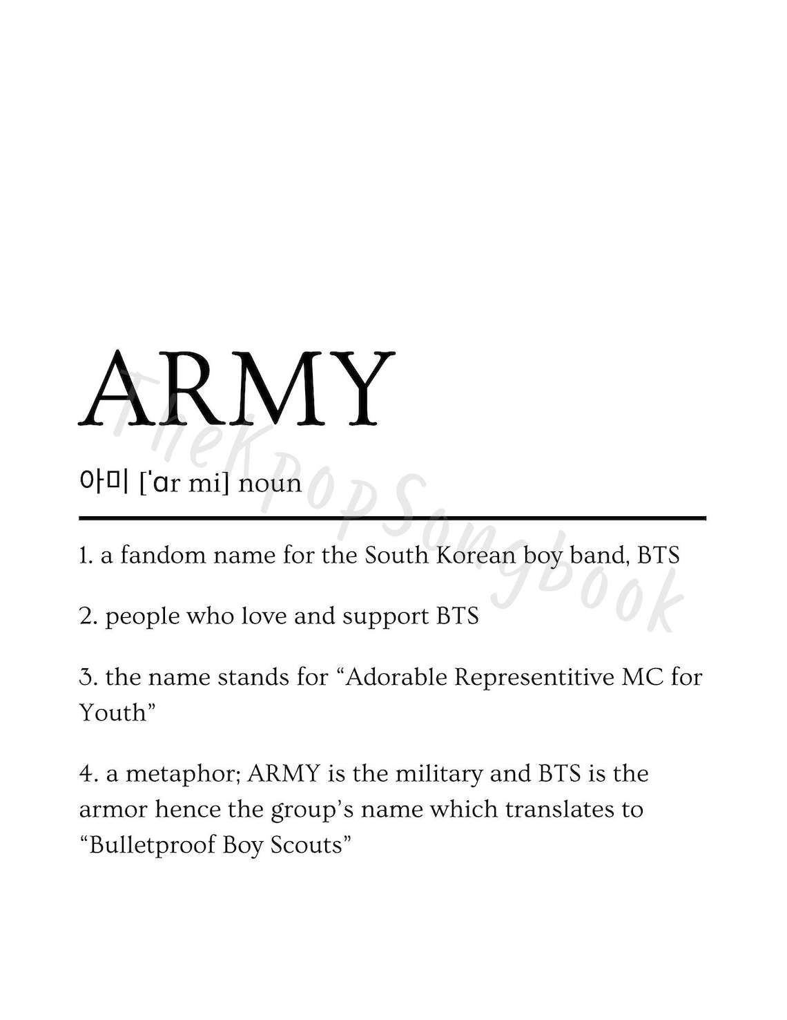 BTS & ARMY Definition Prints - Minimalist Word Printable - Kpop Print ...