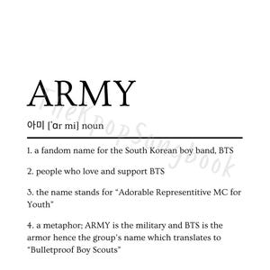BTS & ARMY Definition Prints - Minimalist Word Printable - Kpop Print ...