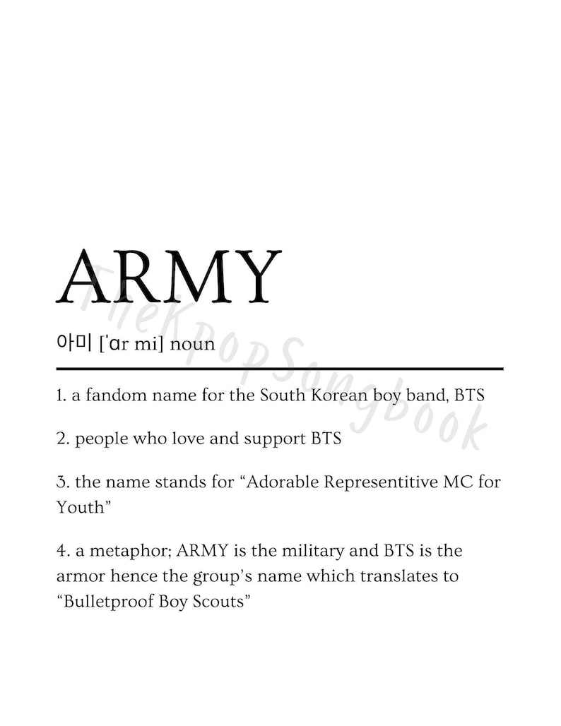 BTS & ARMY Definition Prints - Minimalist Word Printable - Kpop Print ...