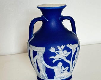 Wedgwood Portland Blue Vases; 4" and 6" Posy Pot; 5" Bulbous Neck Vase ...