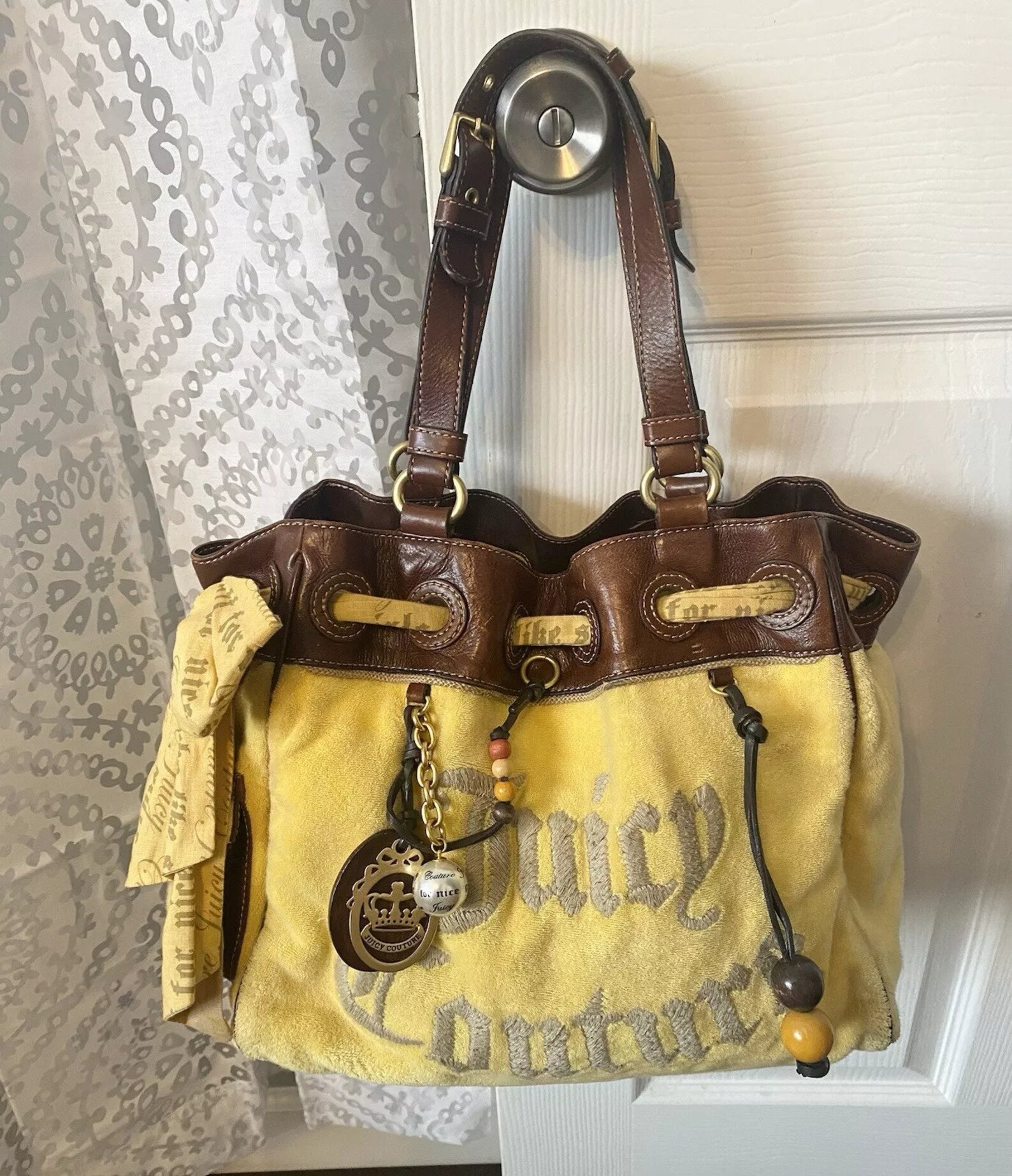Juicy Couture Yellow Daydreamer Velor Terrycloth Tote Bag Crown Charm - Etsy
