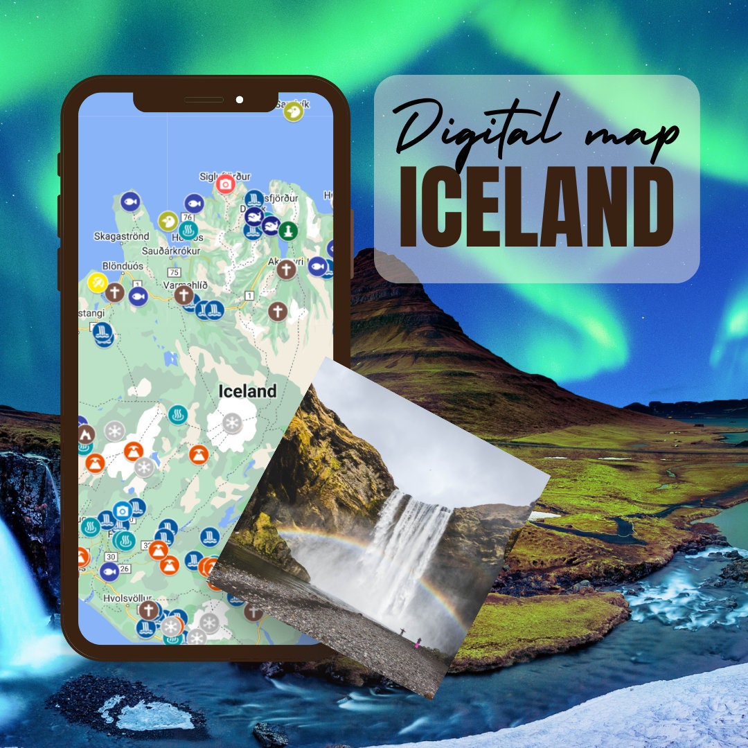 Digital Map of Iceland Travel Map - Etsy