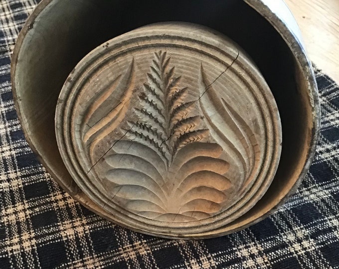 Antique Primitive Butter Mold With Fern Design - Butter Press ...