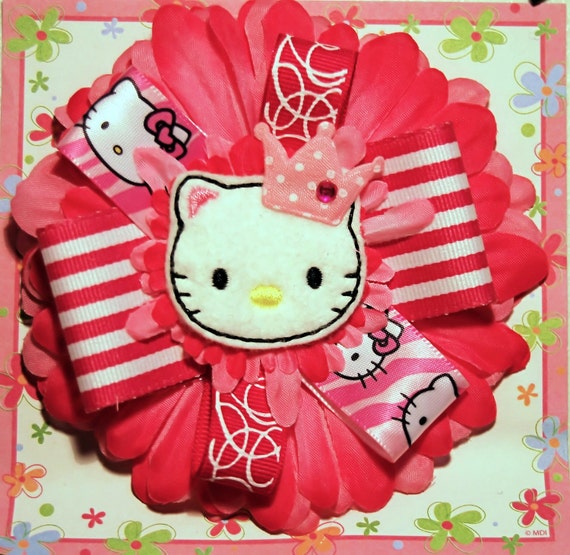 Items similar to Hello Kitty Inspired Ribbon Flower Clippie Bow on Etsy