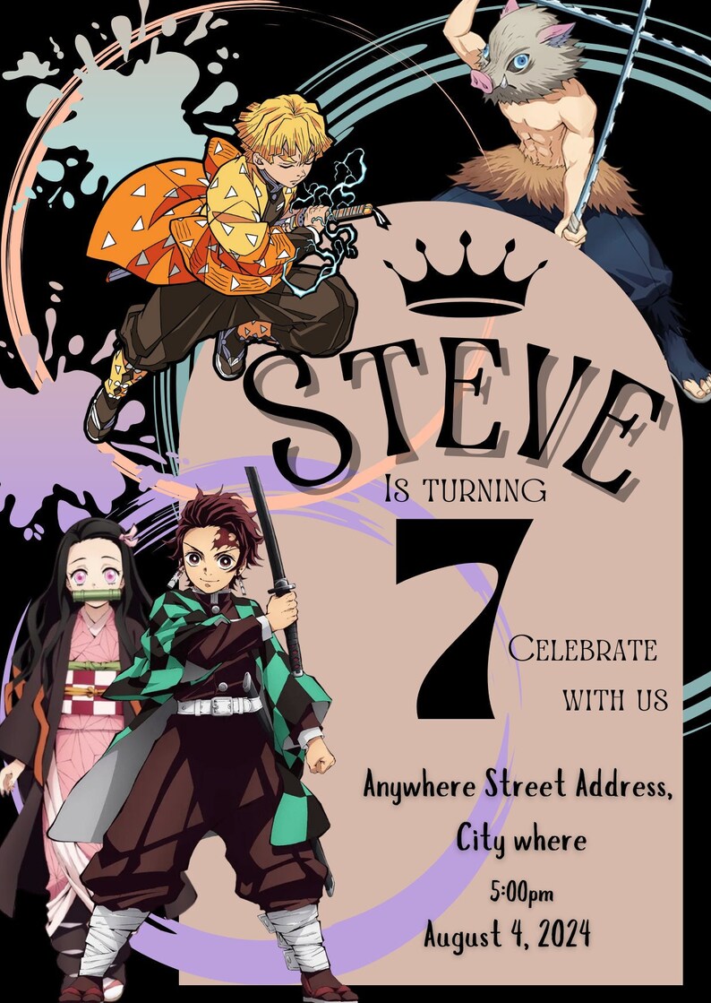 Kids Birthday Invitation Template Anime Demon Slayer - Etsy